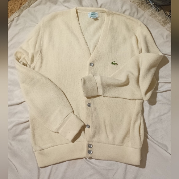 Lacoste | Sweaters | Vintage Izod Lacoste Cardigan Sweater Mens Large Ivory Usa Union Chunky ...